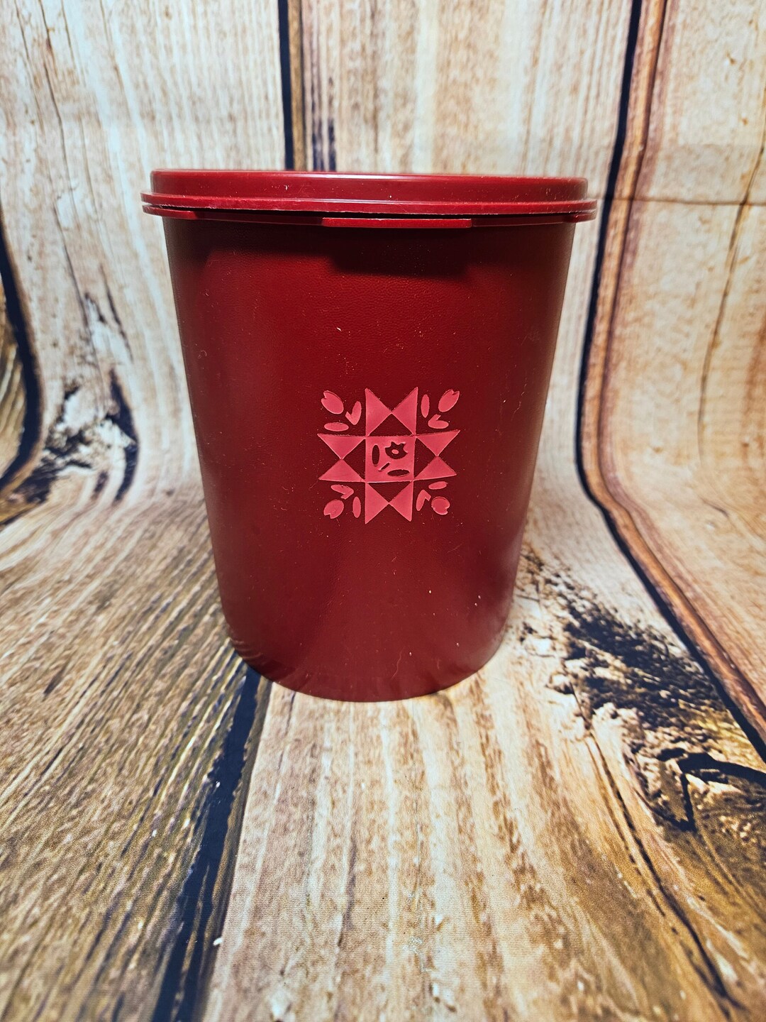 Vintage Tupperware Canister 809 Dark Red With Tulip Design and Matching ...