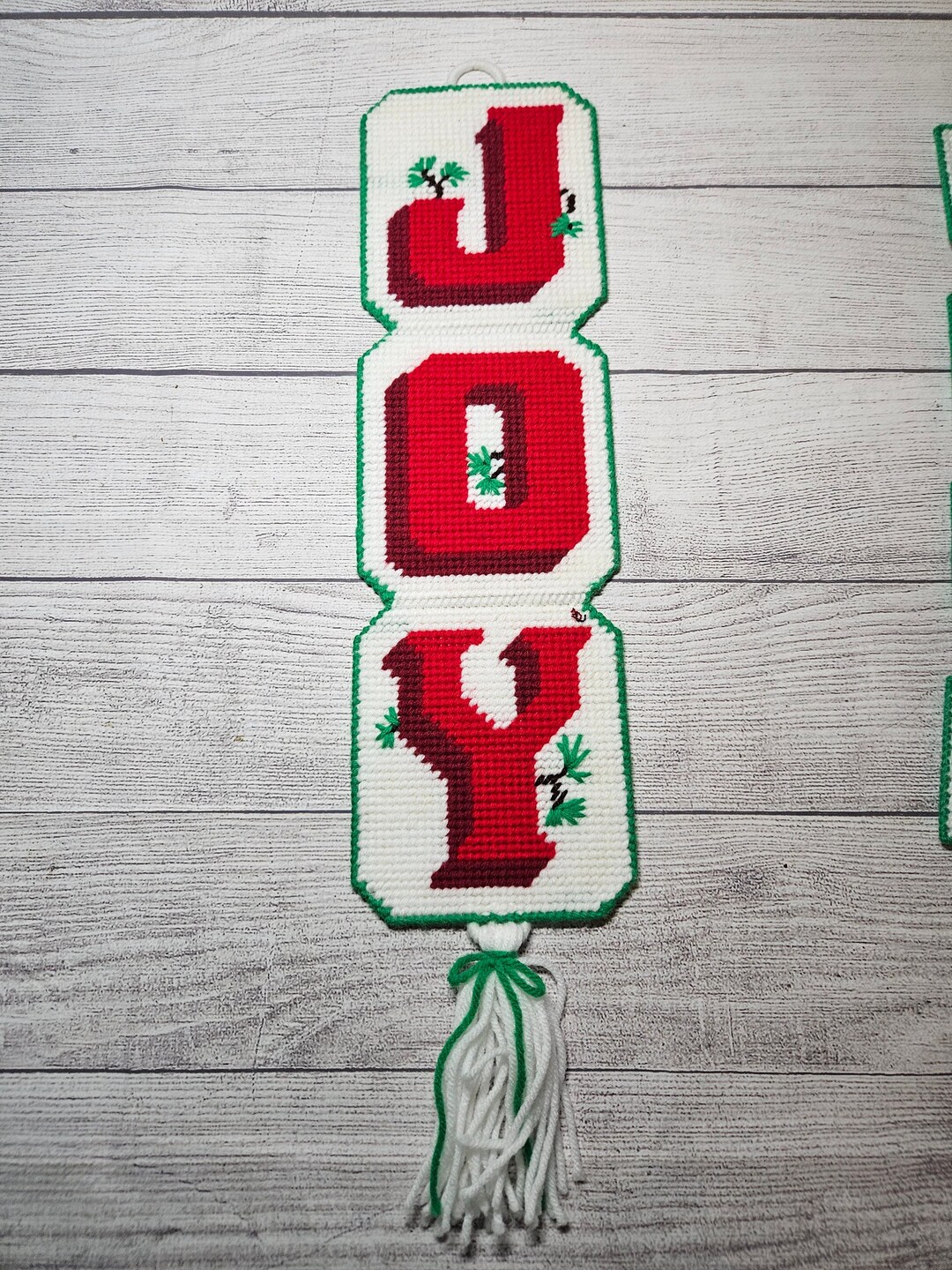 Vintage Plastic Canvas JOY Hanging Sign Handmade From Plastic Canvas ...