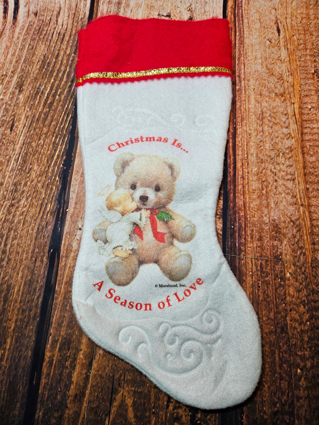 Vintage christmas is A Season of Love Embossed Felt Bear & Angel ...