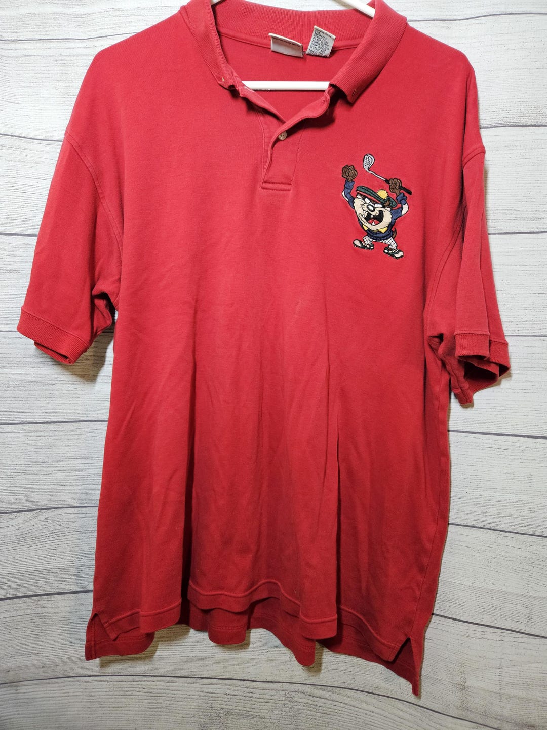 Vtg TAZ Tasmanian Devil Embroidered Polo Shirt LARGE Acme Clothing Golf ...