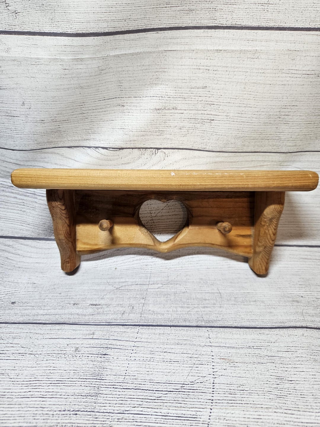 Vtg Solid Wood Heart Cut Out SMALL Wall Decor Shelf Handmade 11 X 3.5 ...