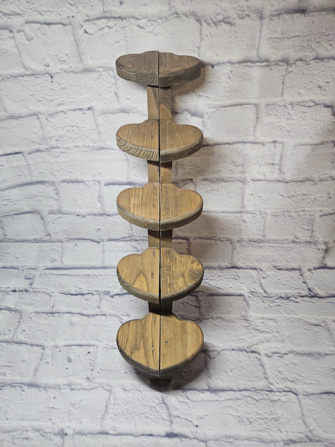 Vtg Solid Wood Handmade Shelf PAIR With Staggered Heart Cut Out Shelves ...