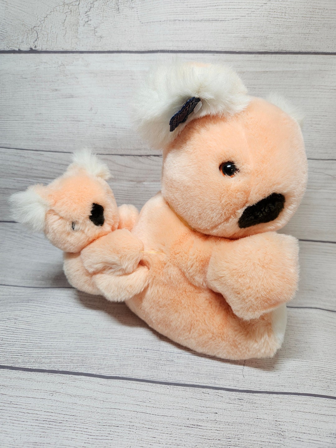 Vtg Applause Koala Bear W/ Baby Plush Pair - Peach - 10.5" 1987 Stuffed ...