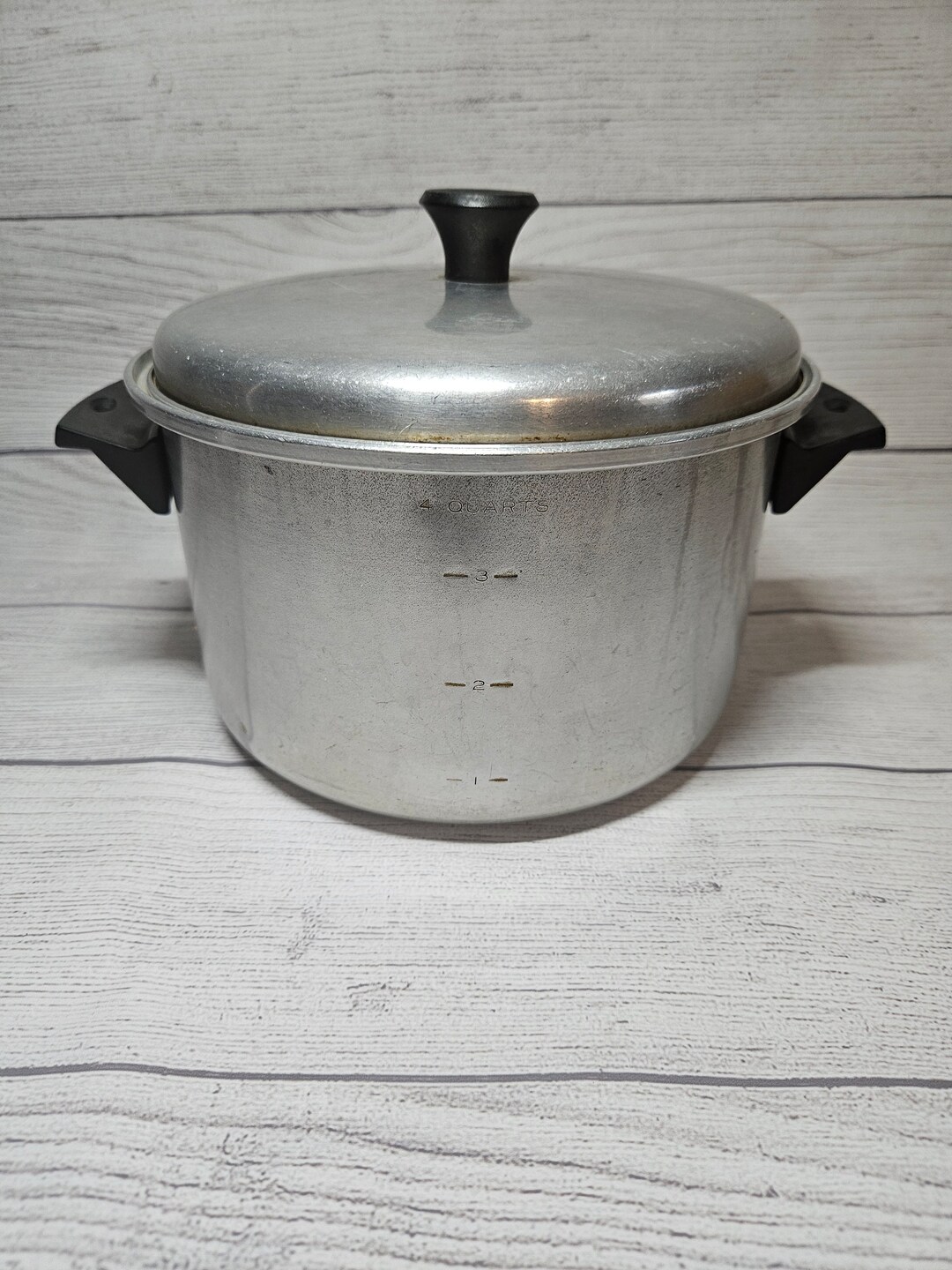 Vintage MIRRO Stock Pot 4 Quart/1 Gallon WITH LID Gray Aluminum Pre ...