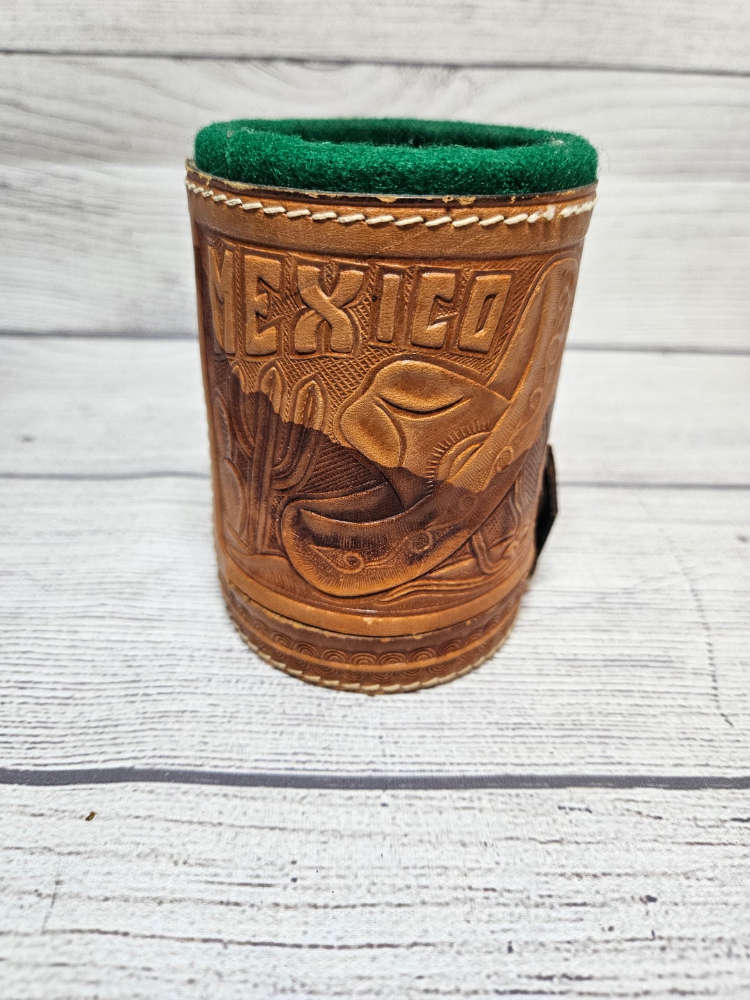 Genuine Leather MEXICO Dice Cup Shaker Cubilete W/ 5 Dice Tooled - Etsy