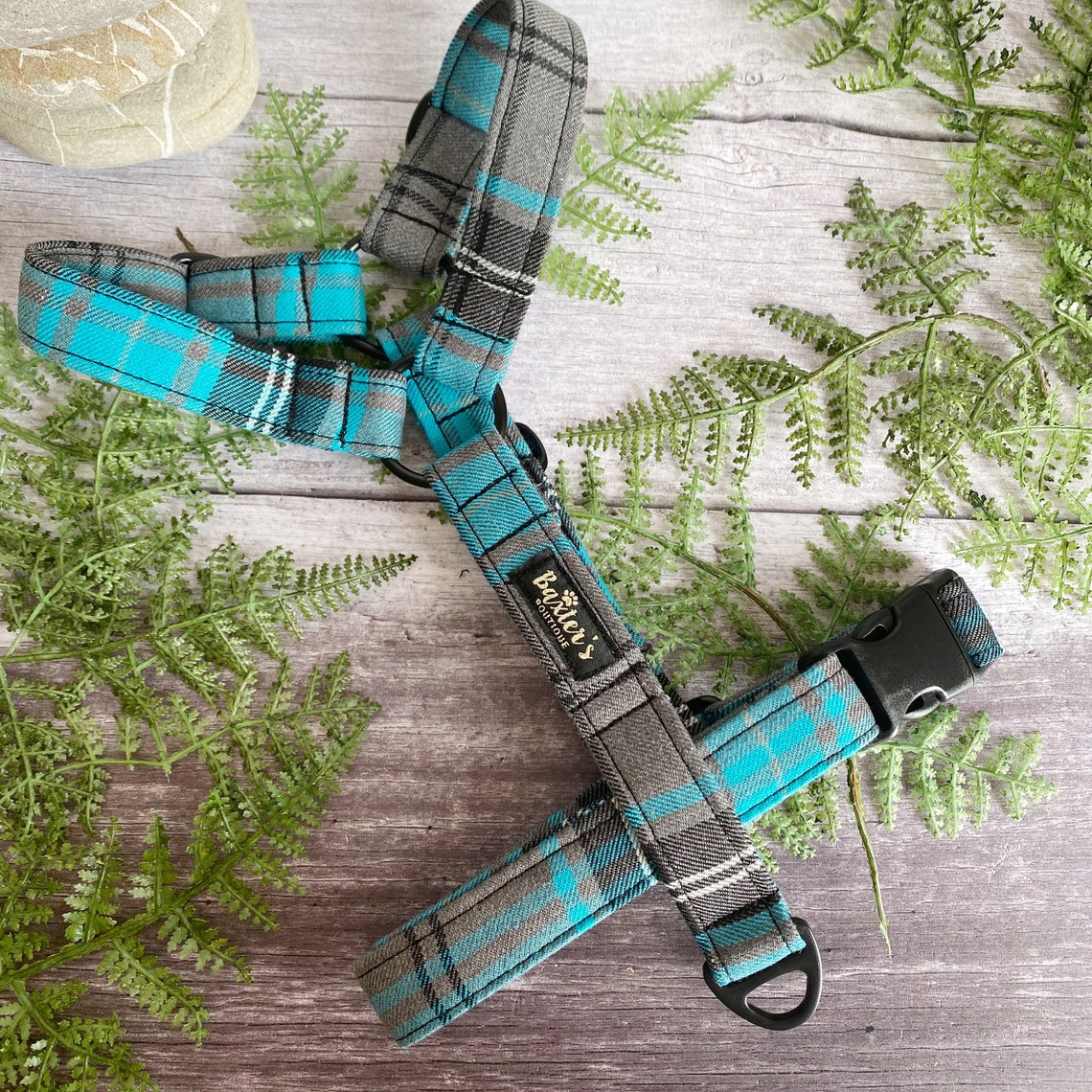 Dog Harness Teal Blue and Grey Tartan Dog Harness Handmade | Etsy