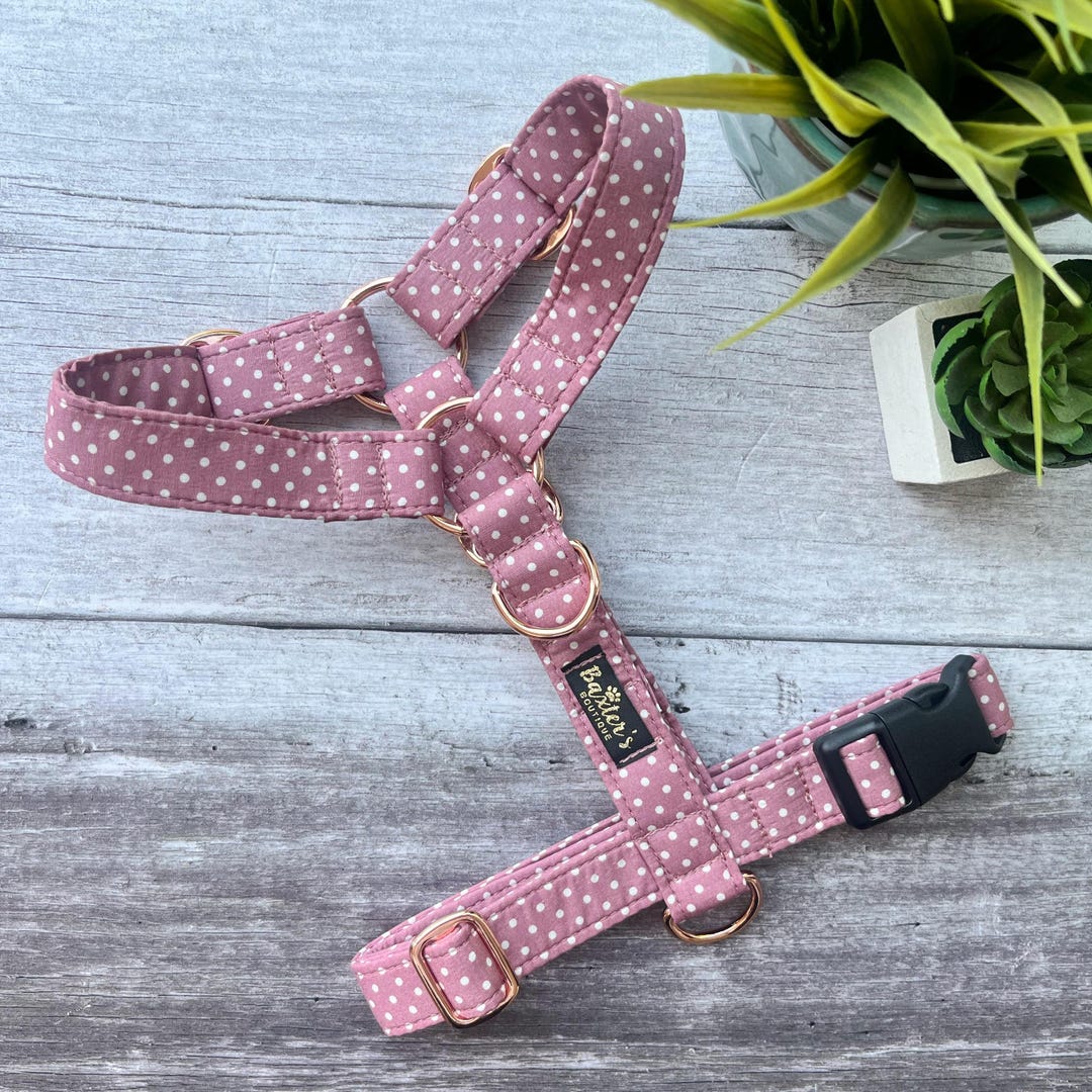 Dog Harness | Dusky Pink Polka Dot Dog Harness | Handmade Dog Harness ...