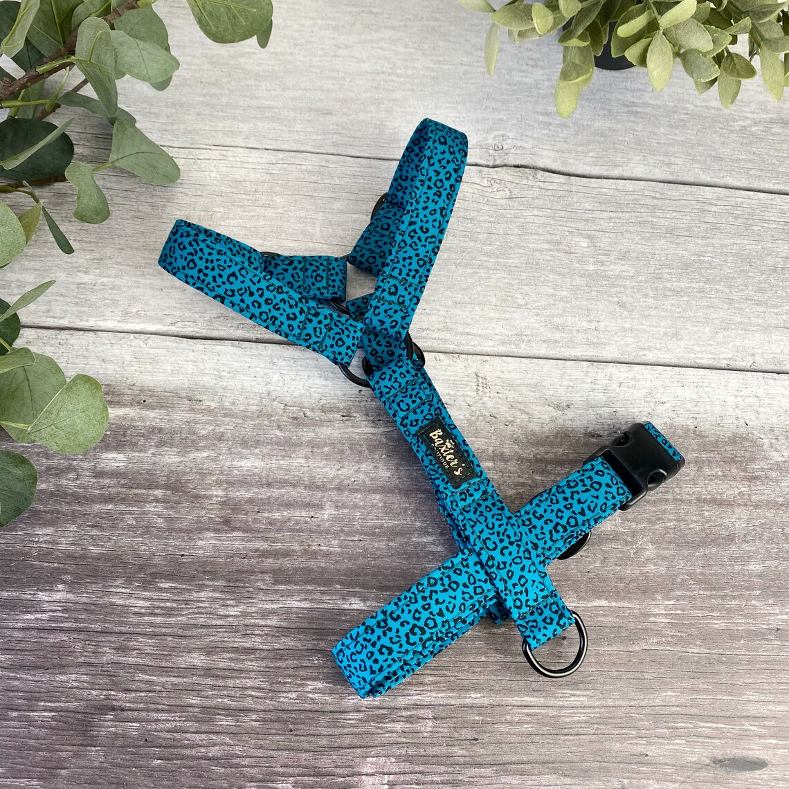 Dog Harness Teal Leopard Print Dog Harness Handmade Dog - Etsy