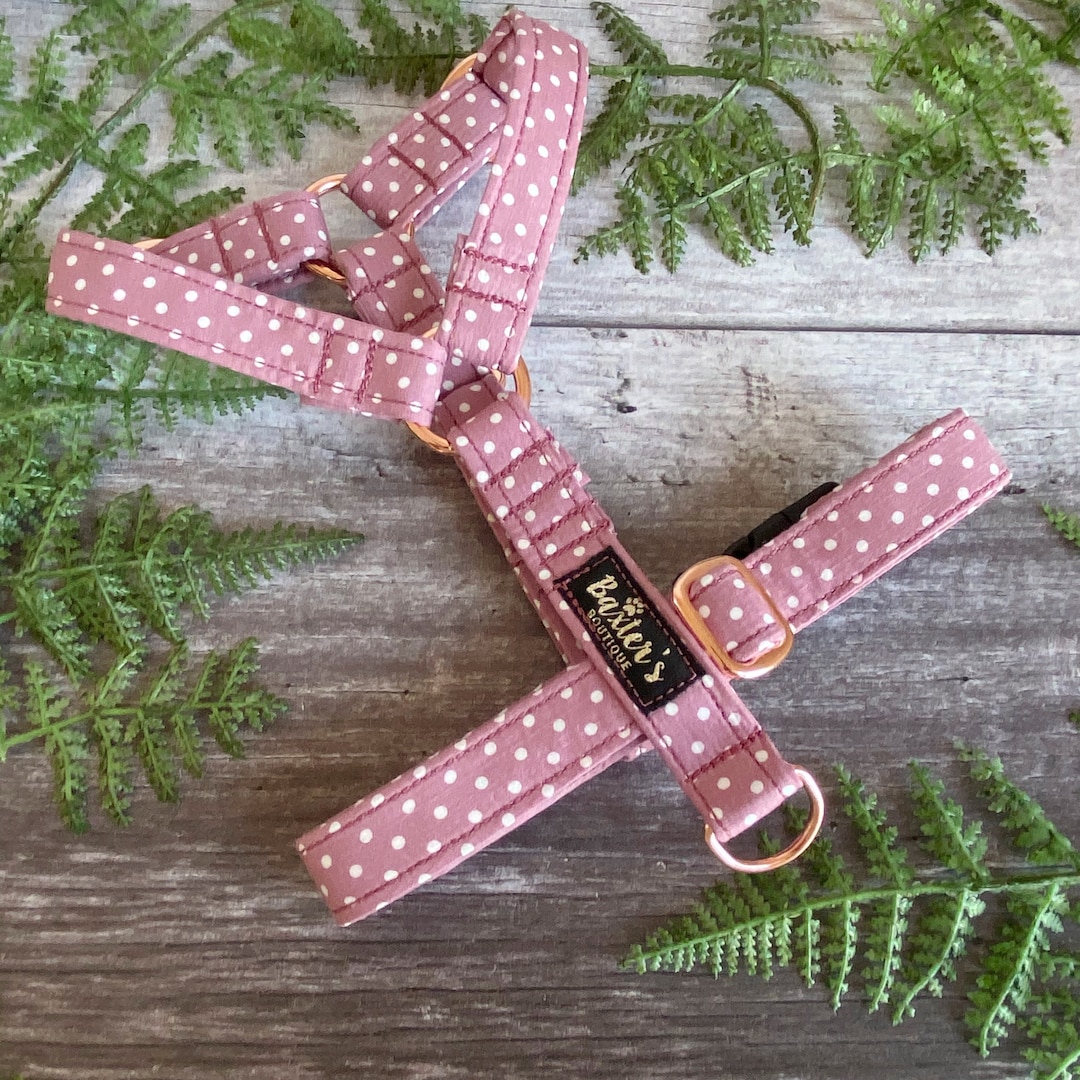 Dog Harness Dusky Pink Polka Dot Dog Harness Handmade Dog Harness Strap ...