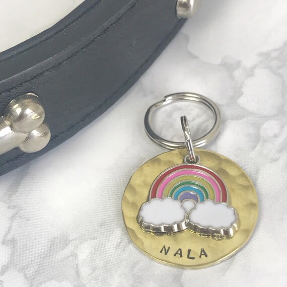 Dog ID Tag Rainbow Dog Tag Brass Dog ID Tag Puppy Tag | Etsy