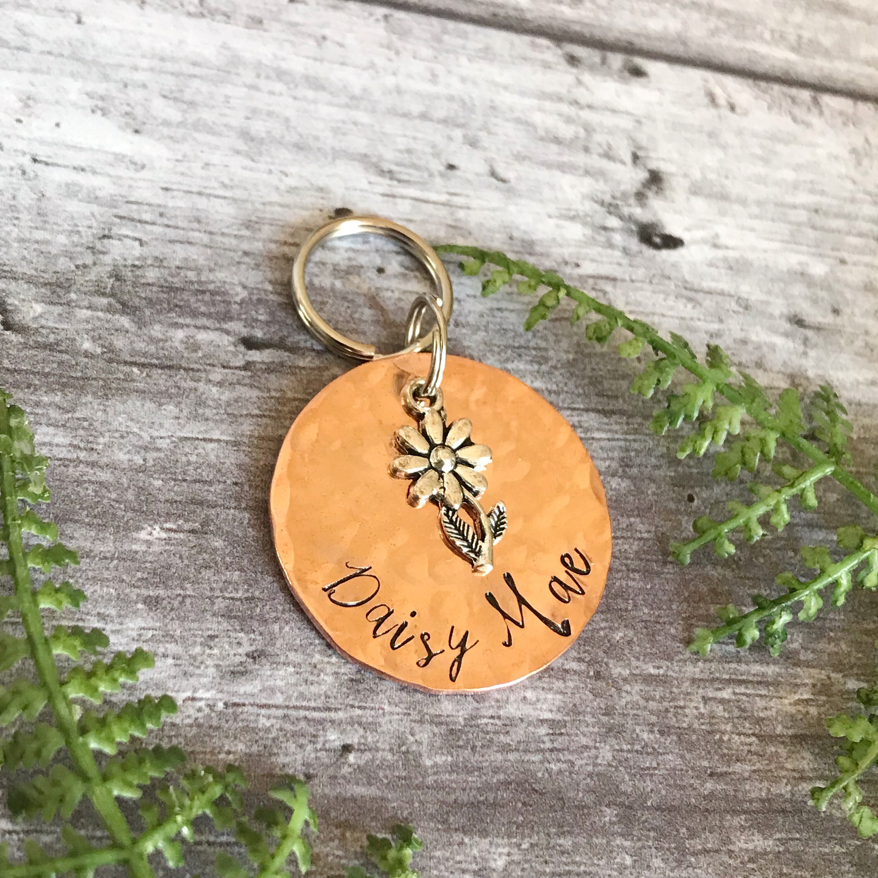 Dog Tag Stemmed Daisy Dog Tag Flower Dog ID Tag | Etsy