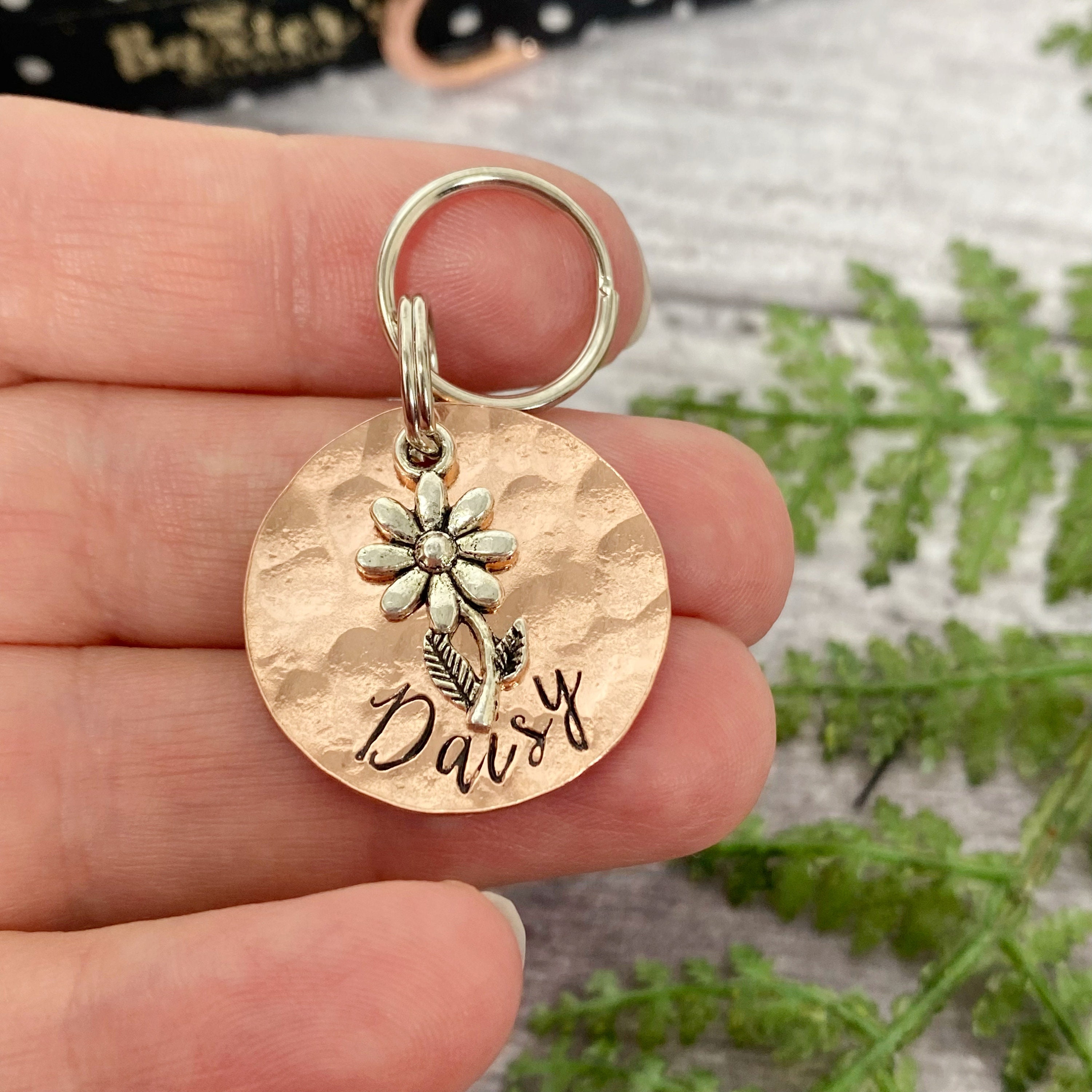 Dog Tag Stemmed Daisy Dog Tag Flower Dog ID Tag | Etsy