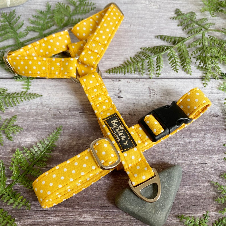 Dog Harness Lemon Yellow Polka Dot Dog Harness Handmade | Etsy