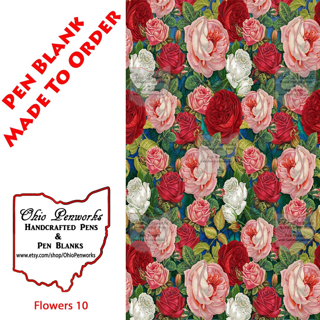 Handcrafted Alumilite Pen Blank in Red, White and Pink Roses Design ...