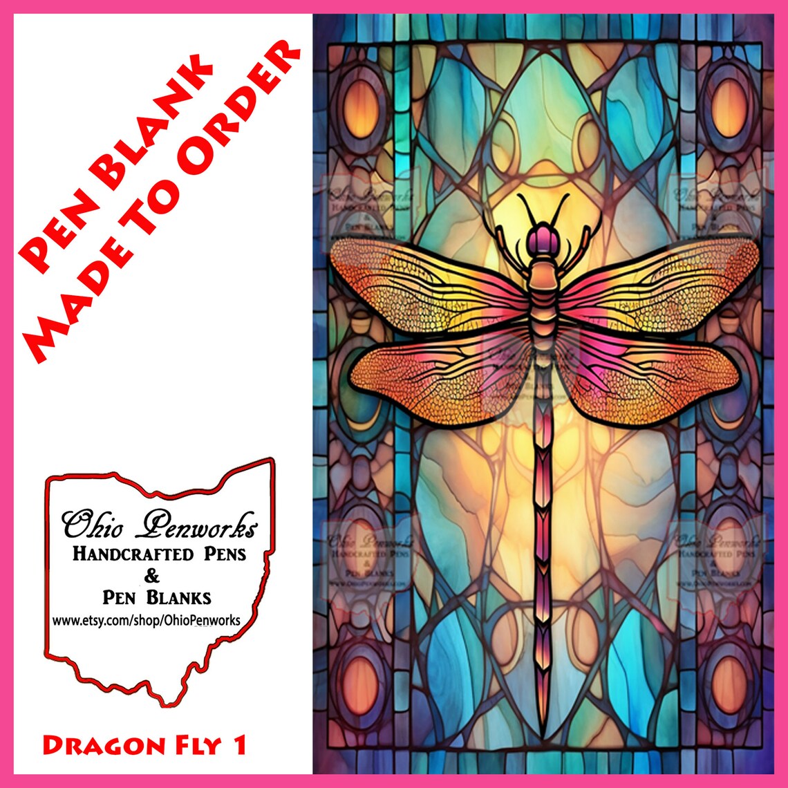 Unique Stained Glass Dragon Fly Pen Blank for DIY Pen Making Projects ...