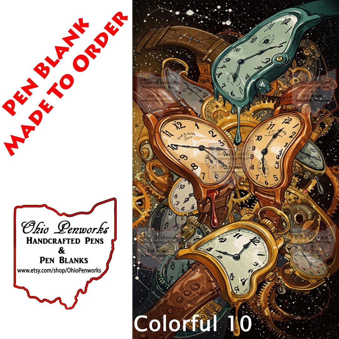 Unique Alumilite Pen Blank With Surreal Timepiece Collage - Handmade to ...