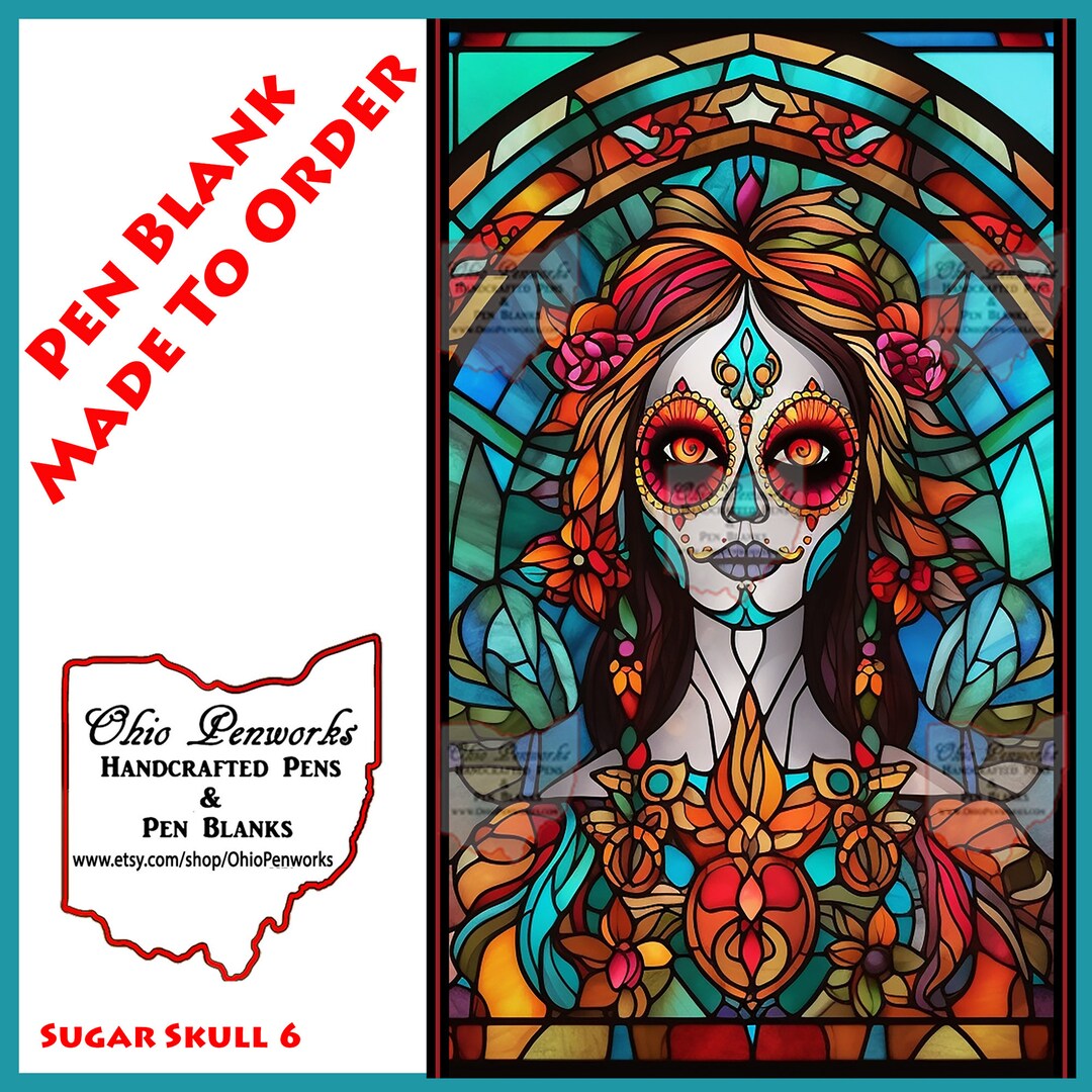 Colorful Day of the Dead Sugar Skull Pen Blank for Single Tube Pen Kits ...