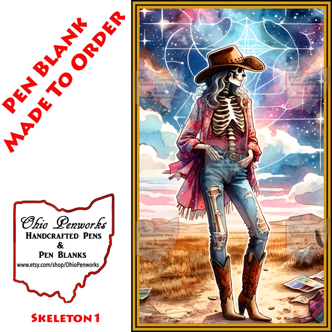 Alumilite Acrylic Pen Blank - Skeleton Cowgirl Design - Blue and Purple ...