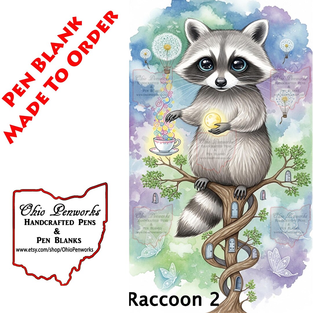 Hand Crafted Aluminite Pen Blank - Cute Raccoon on Tree - Made to Order ...