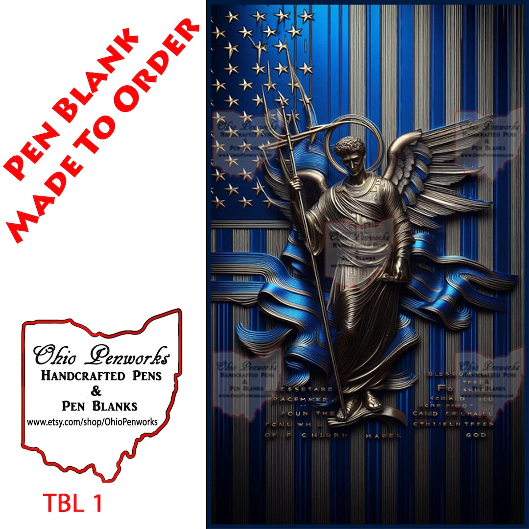 St. Michael & Blue Line American Flag Custom Alumilite Pen Blank - Etsy