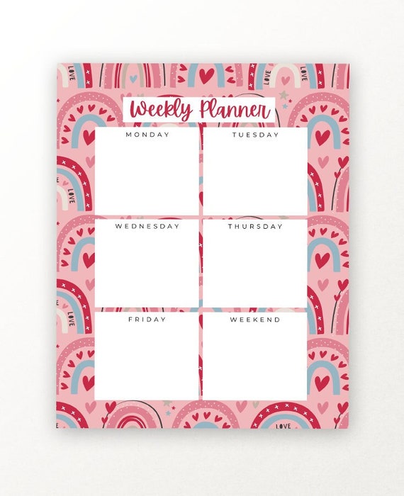 Weekly Planner Printable // Valentines Weekly Planner // Kids | Etsy