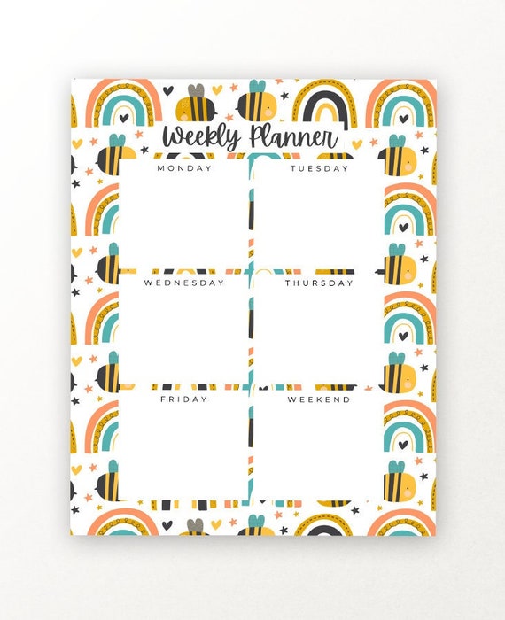 Weekly Planner Printable // Bumble Bee Weekly Planner // Kids | Etsy