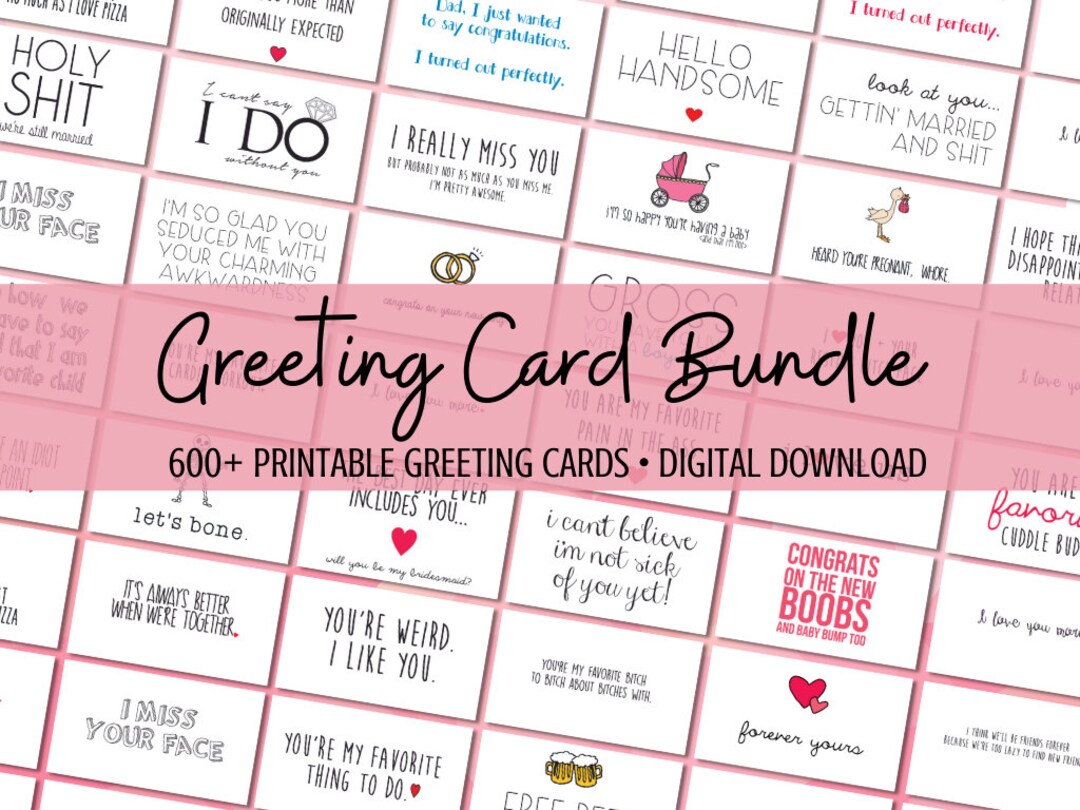 Printable Greeting Card Bundle 600+ Cards - Bundle Sale - Funny ...