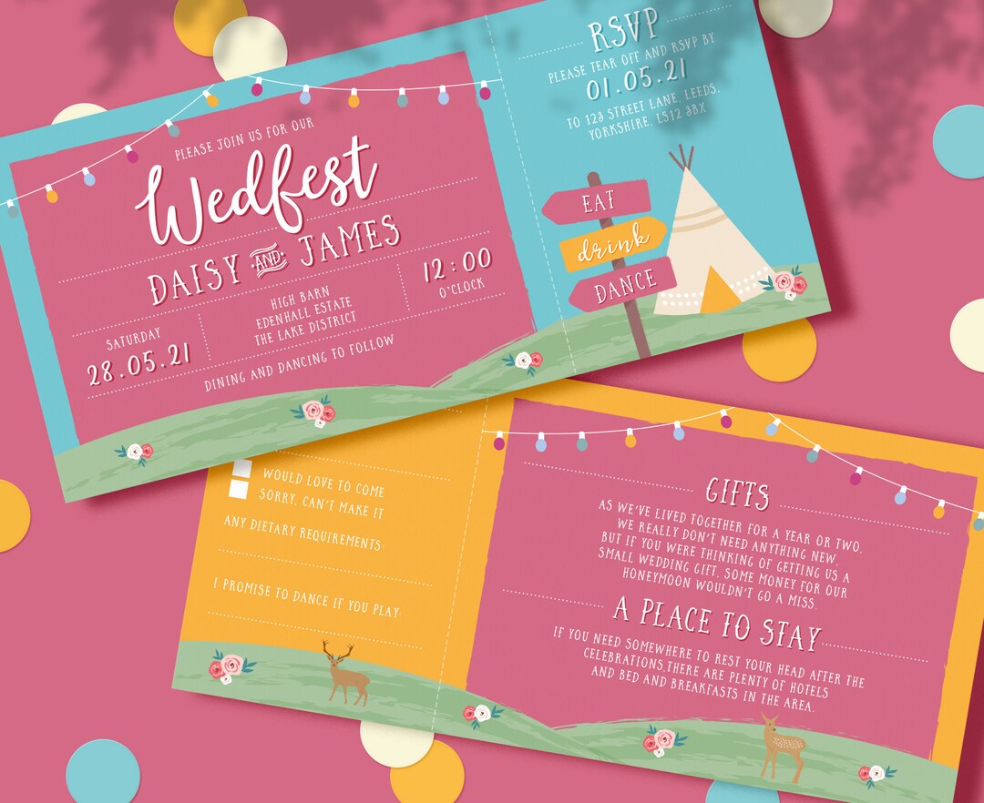 Wedfest Invitation, Festival Wedding Invitation, Tipi Wedding ...