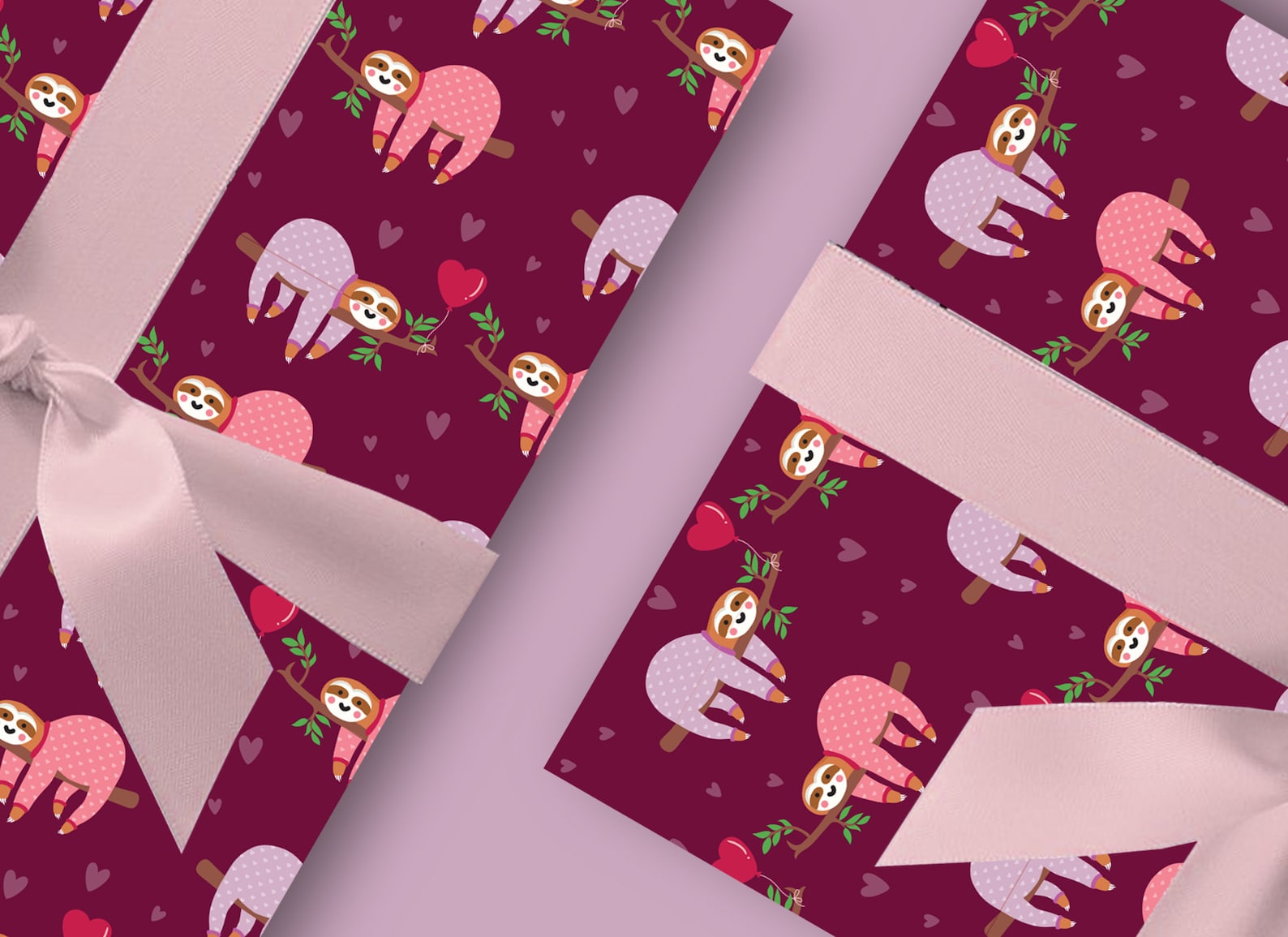 Sloth Wrapping Paper, Sloth Gift Wrap, Valentines, Animal Wrapping ...