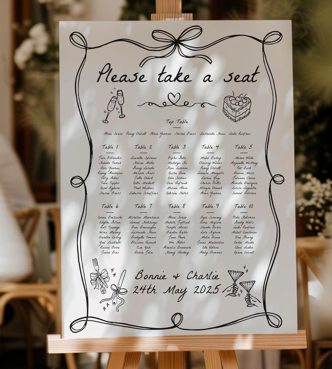 Hand-drawn Wedding Table Plan Sign: Black and White Illustrated Seating ...