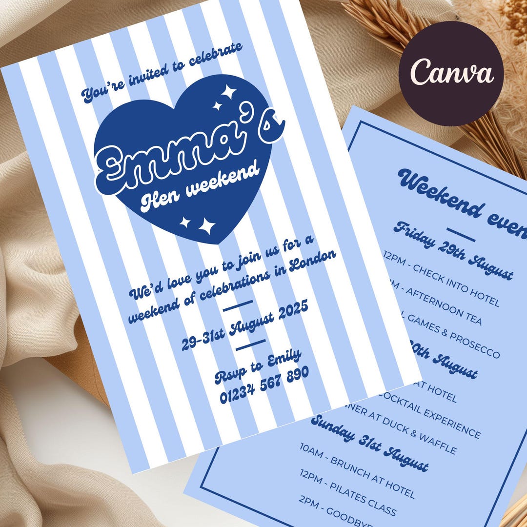 Hen Weekend Invite Itinerary, Digital Template, Bachelorette Party ...