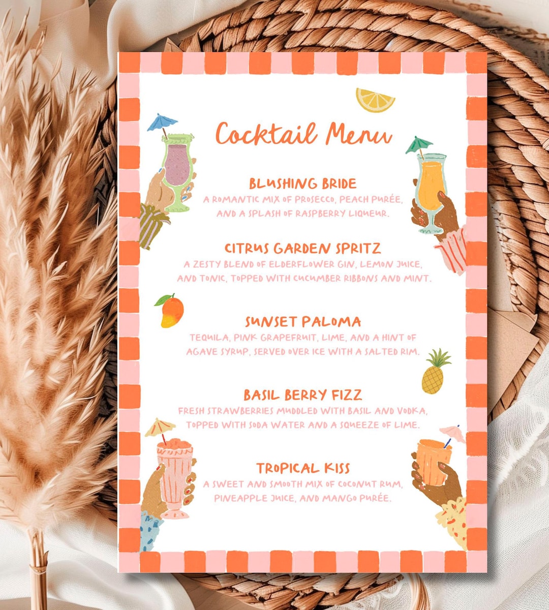 Cocktail Sign Menu, Fun Bar Menu Template, Digital, Printable ...