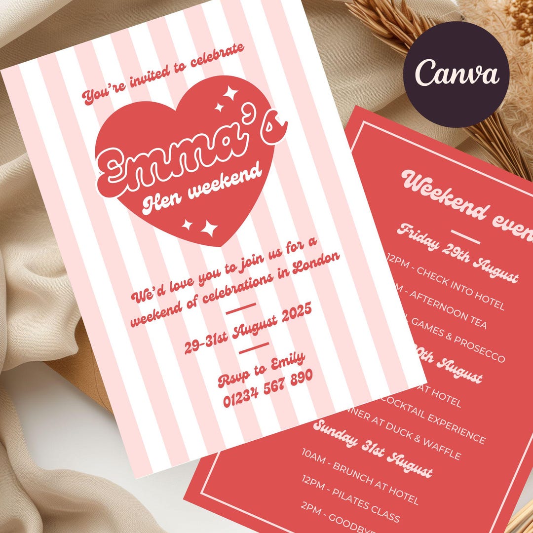 Bachelorette Party Invitation Itinerary | Retro Stripes | Canva ...