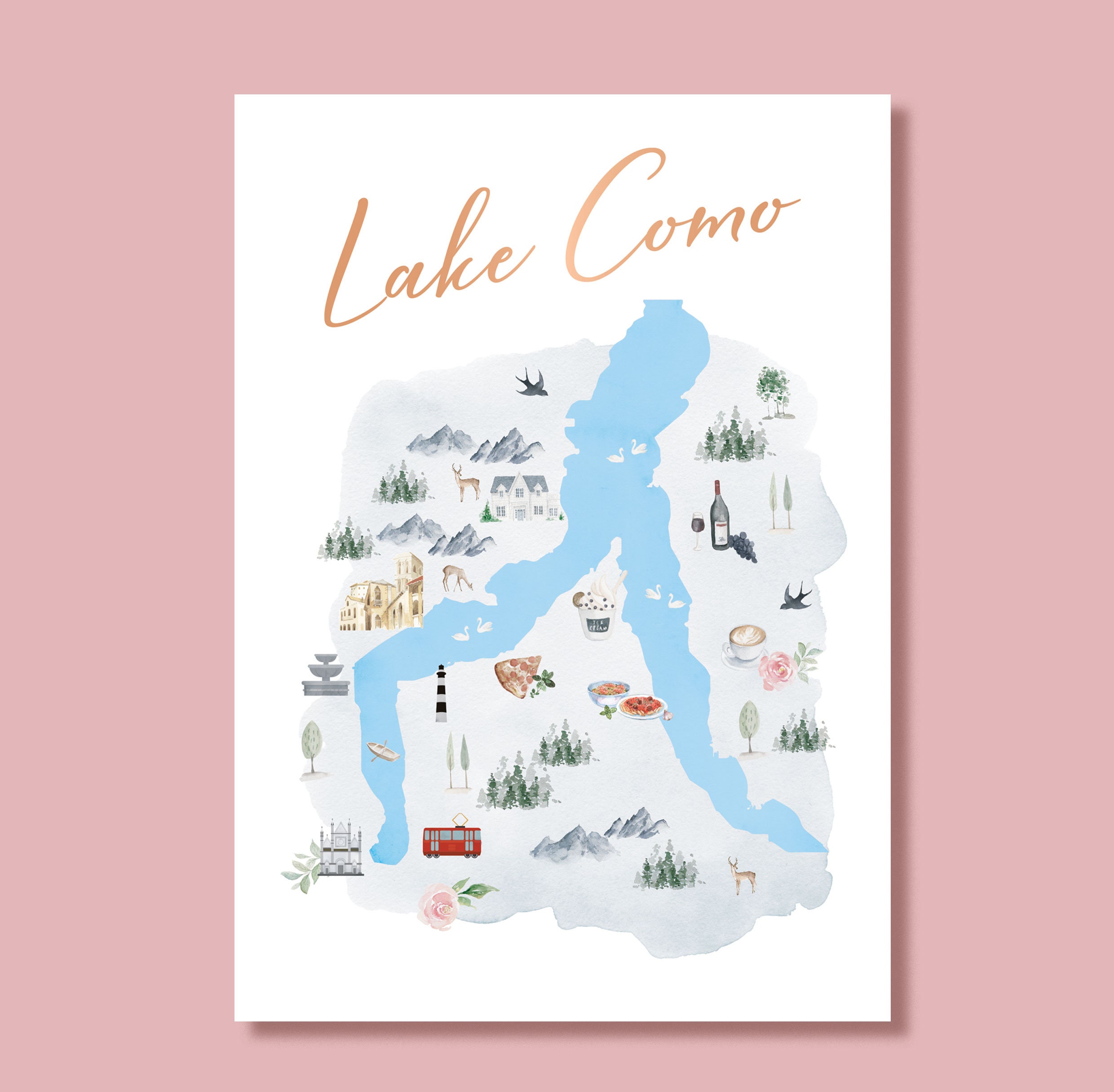 Lake Como Wall Art Lake Como Print Lake Como Illustration - Etsy