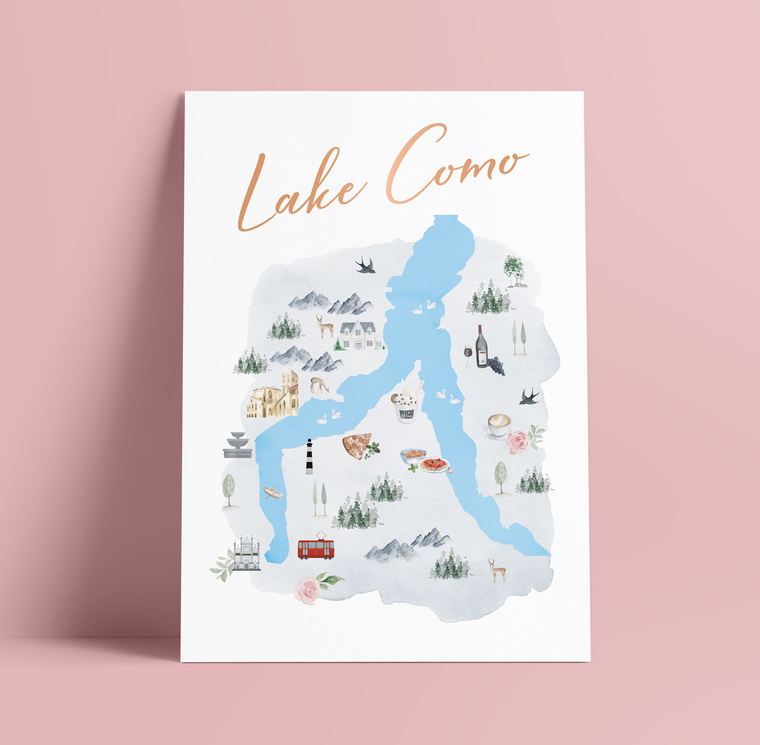 Lake Como Wall Art Lake Como Print Lake Como Illustration - Etsy