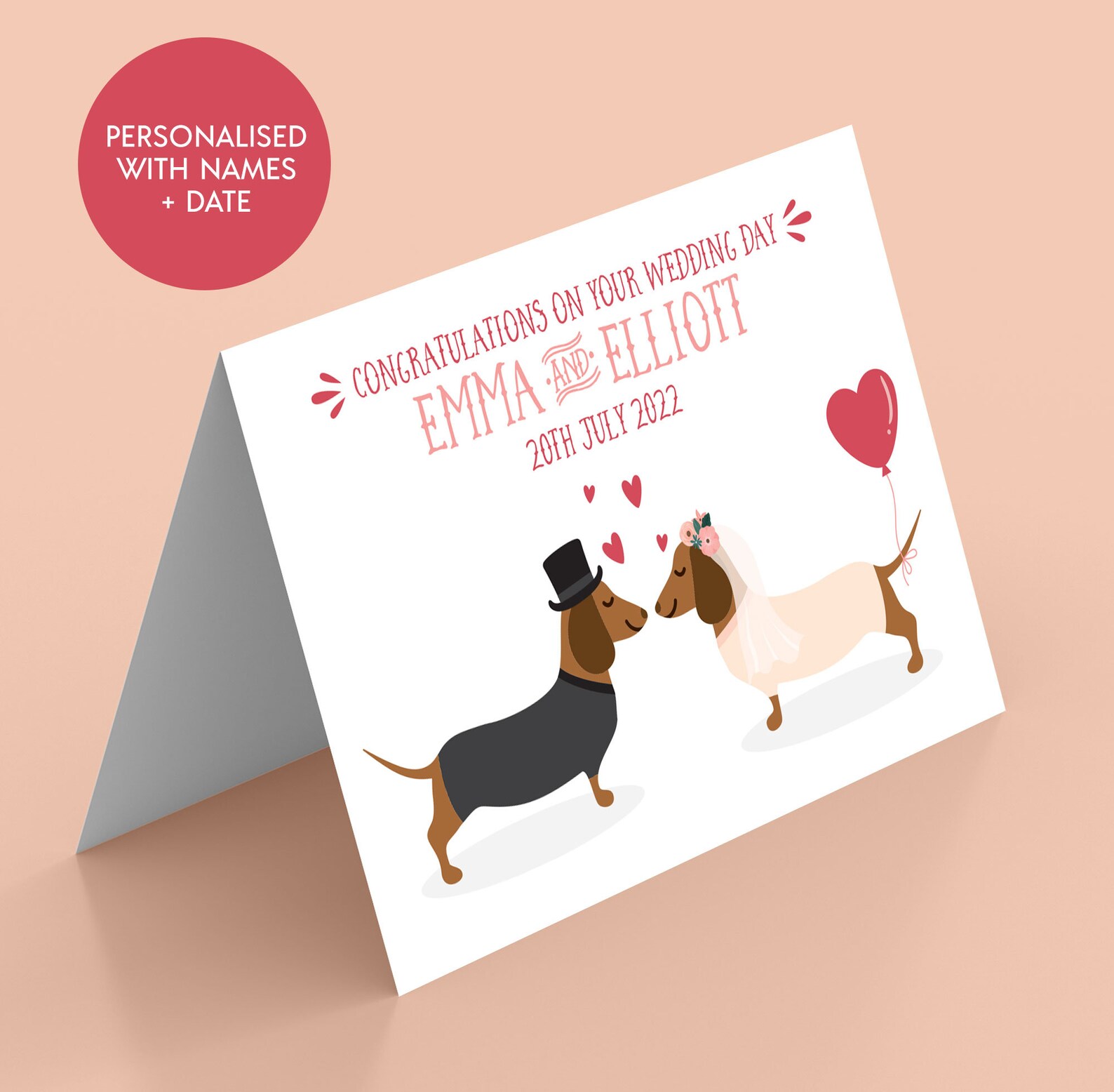Dachshund Wedding Card: Funny Sausage Dog, Mr & Mrs (personalised ...