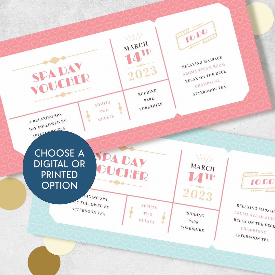 Spa Day Gift Voucher Template, Spa Gift Card, Spa Day Ticket, Spa Day ...
