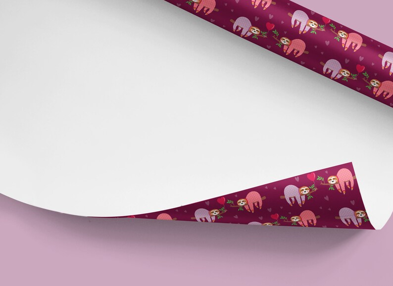 Sloth Wrapping Paper, Sloth Gift Wrap, Valentines, Animal Wrapping ...