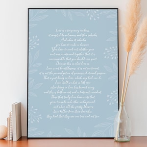 Captain Corelli's Mandolin Quote Print, Wedding Anniversary Gift, A4 ...