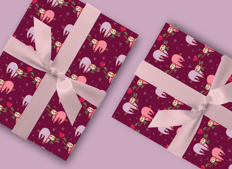 Sloth Wrapping Paper, Sloth Gift Wrap, Valentines, Animal Wrapping ...
