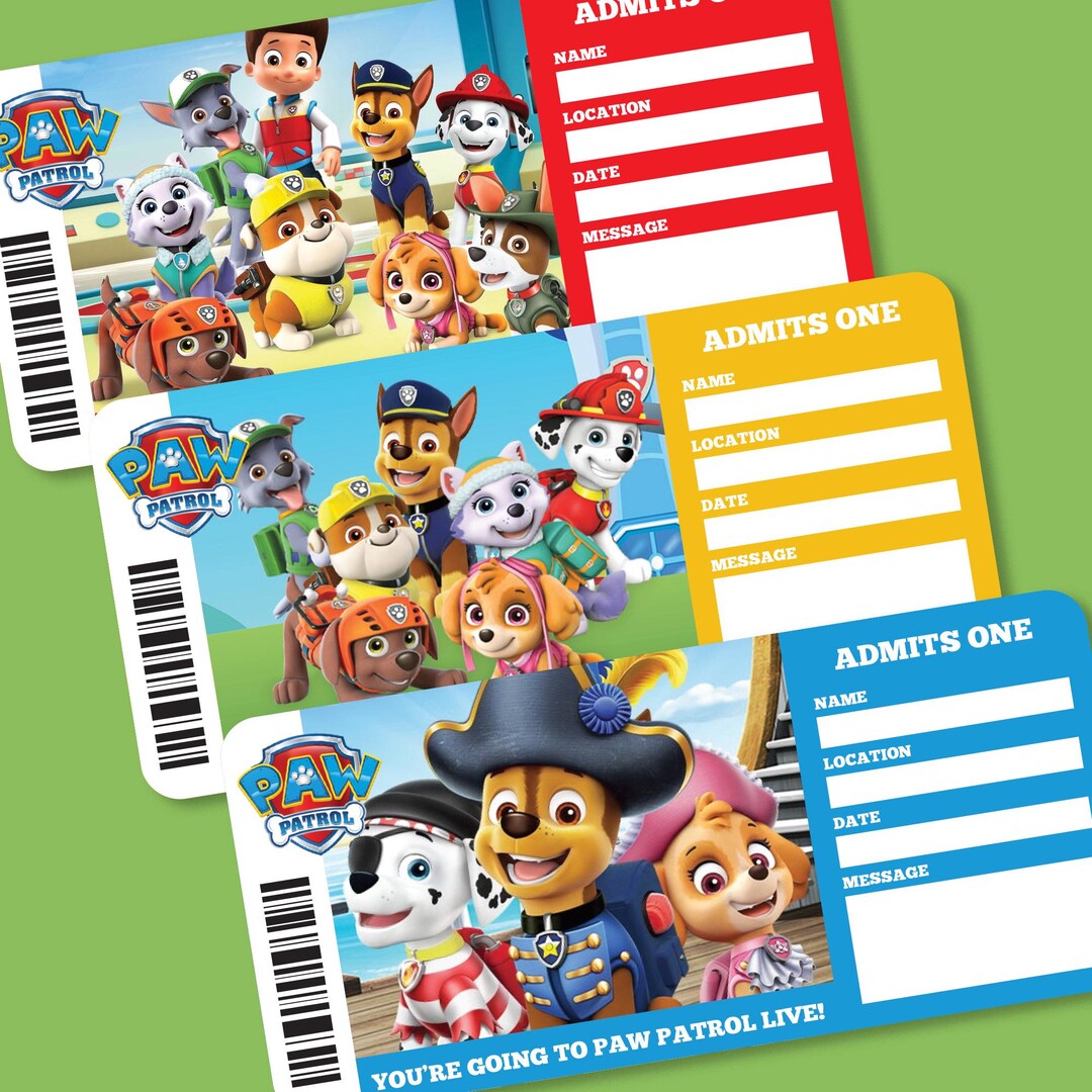 Paw Patrol Live Show, Gift Voucher Template, Instant Download ...