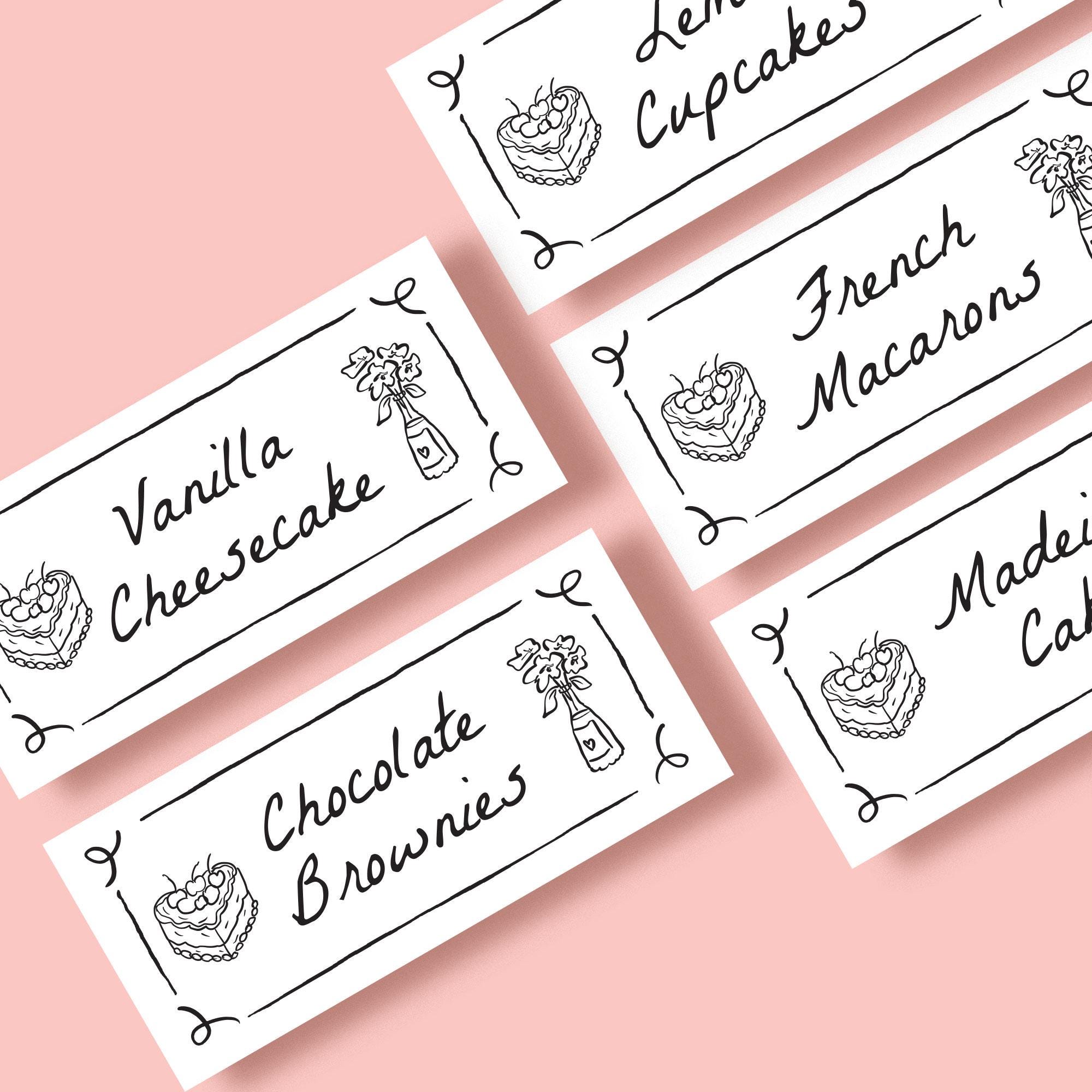 Personalized Dessert Table Name Cards: Hand-drawn Food Labels - Etsy