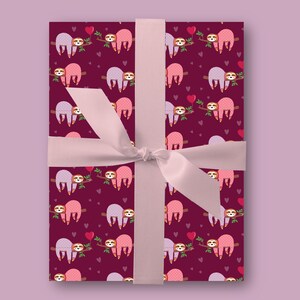 Sloth Wrapping Paper, Sloth Gift Wrap, Valentines, Animal Wrapping ...
