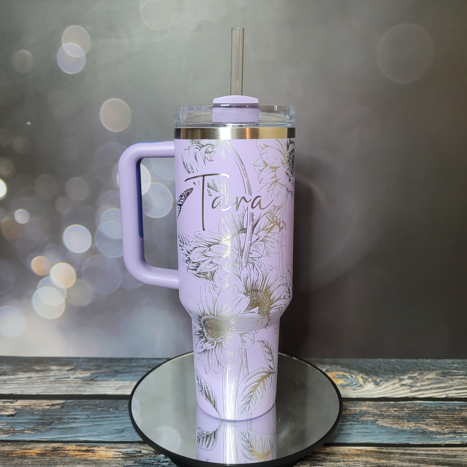Butterfly Sunflower Stanley, Wildflower Engraved Tumbler, Personalized ...
