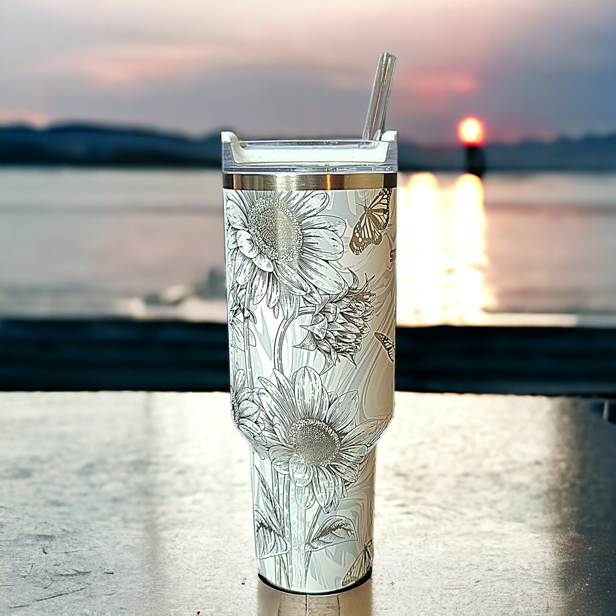 Butterfly Sunflower Stanley, Wildflower Engraved Tumbler, Personalized ...