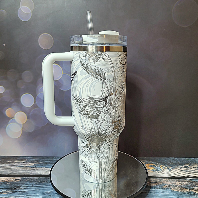 Butterfly Sunflower Stanley, Wildflower Engraved Tumbler, Personalized ...