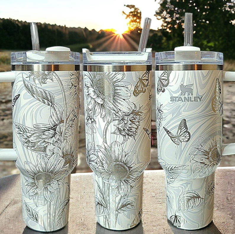 Butterfly Sunflower Stanley, Wildflower Engraved Tumbler, Personalized ...