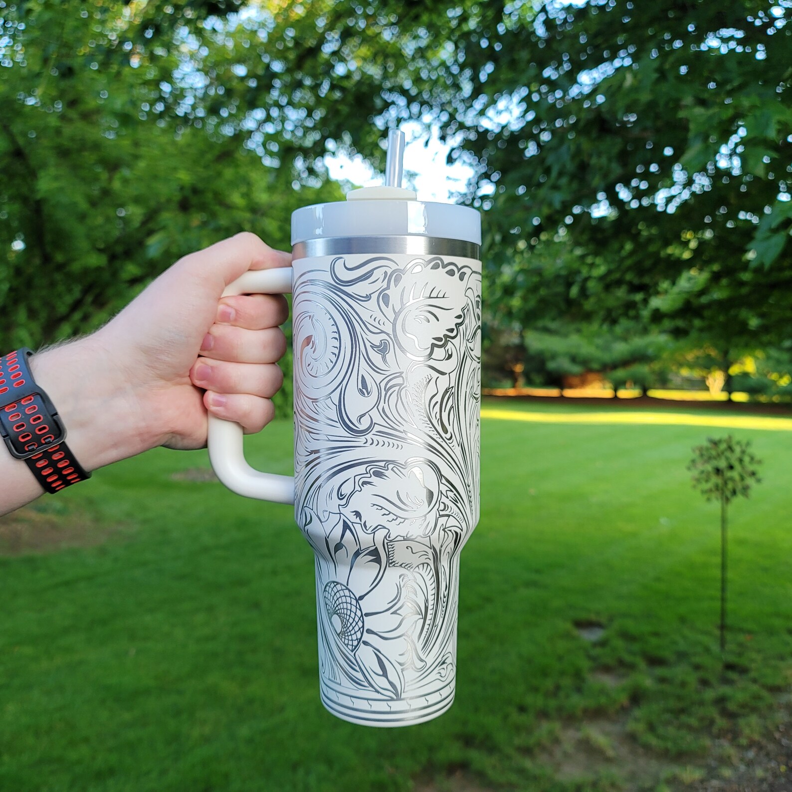 Geometric Engraved Stanley, Tooled Leather Sunflower, Sunflower Scroll ...