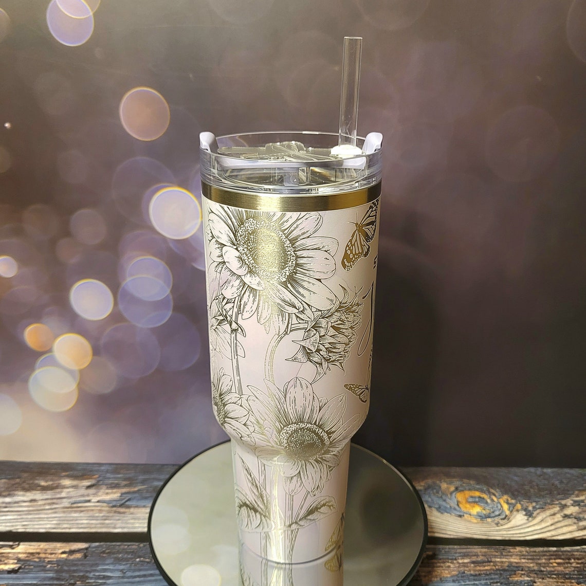 Butterfly Sunflower Stanley, Wildflower Engraved Tumbler, Personalized ...
