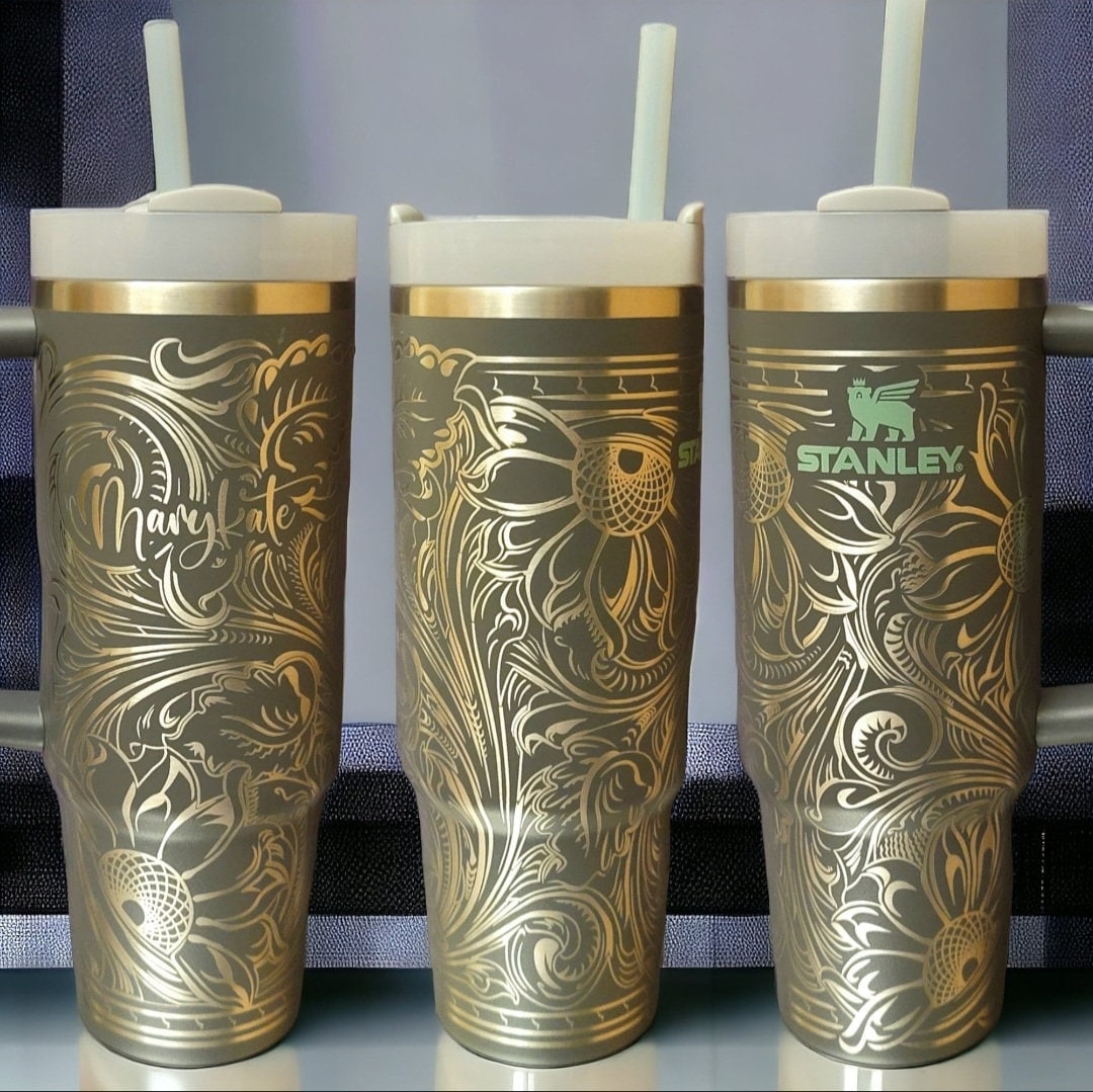 Geometric Engraved Stanley, Tooled Leather Sunflower, Sunflower Scroll ...